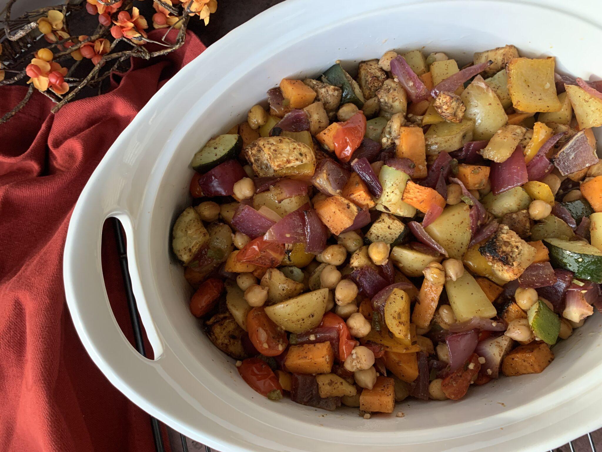 Oil Free Oven Roasted Vegetables & Chickpeas - Nutmeg Notebook